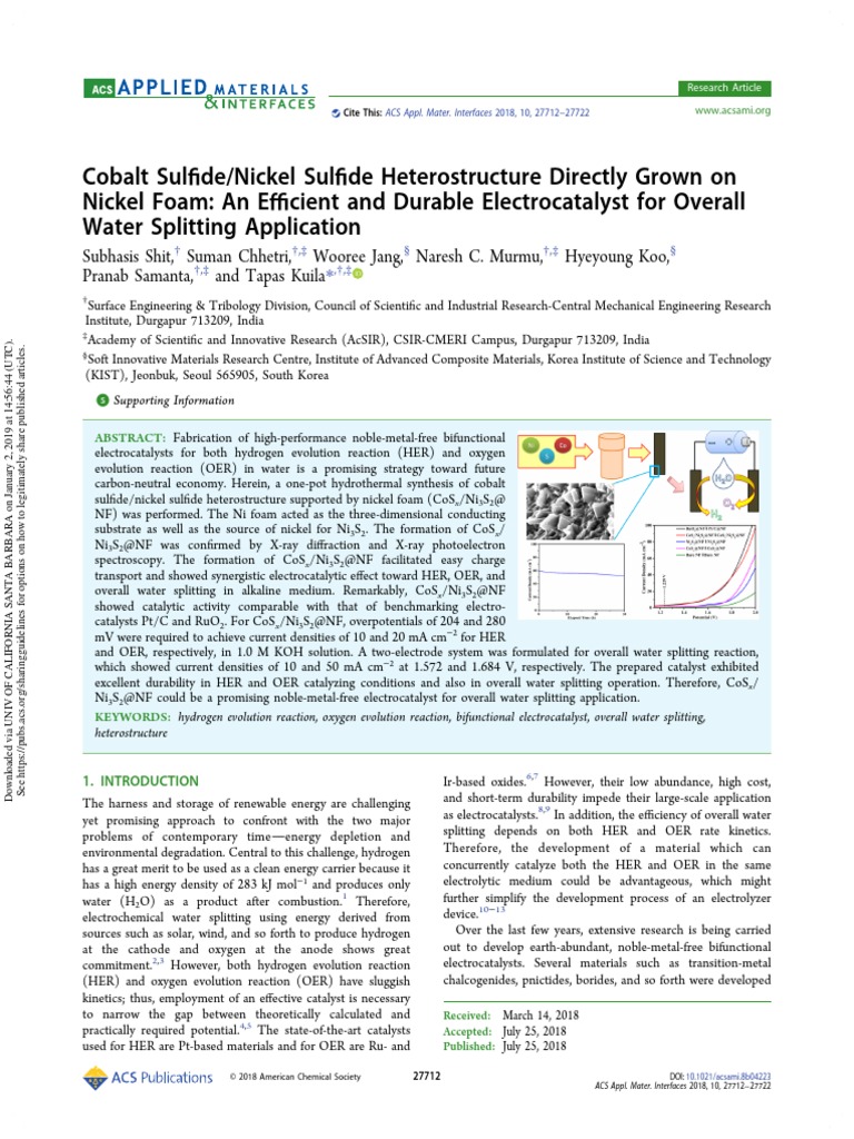 Cobalt Sulfide Orr Nickel Sulfide Heterostructure Directly Grown On ...