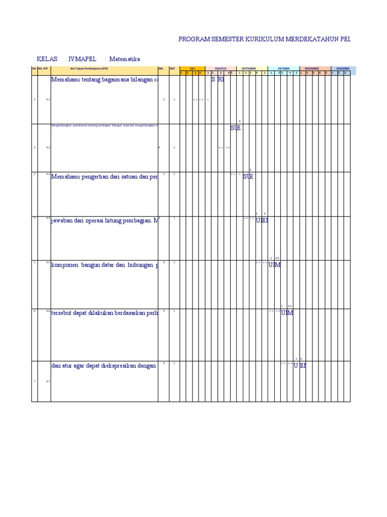 Contoh Prosem Kls 4 Kurikulum Merdeka | PDF
