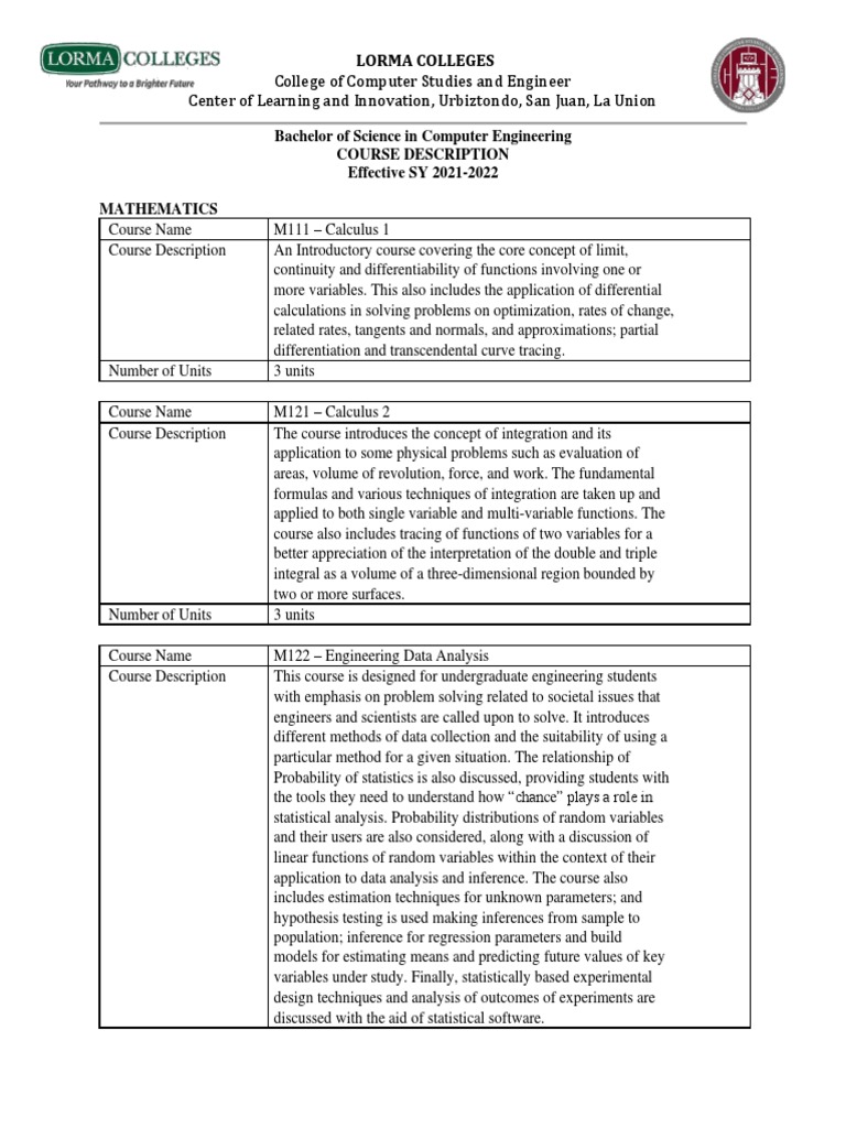 Course Description - Computer Engineering | PDF | Differential Equations | Equations