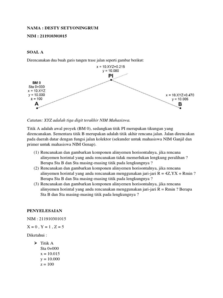 Nama: Desty Setyoningrum NIM: 211910301015: Direncanakan Dua Buah Garis Tangen Trase Jalan ...