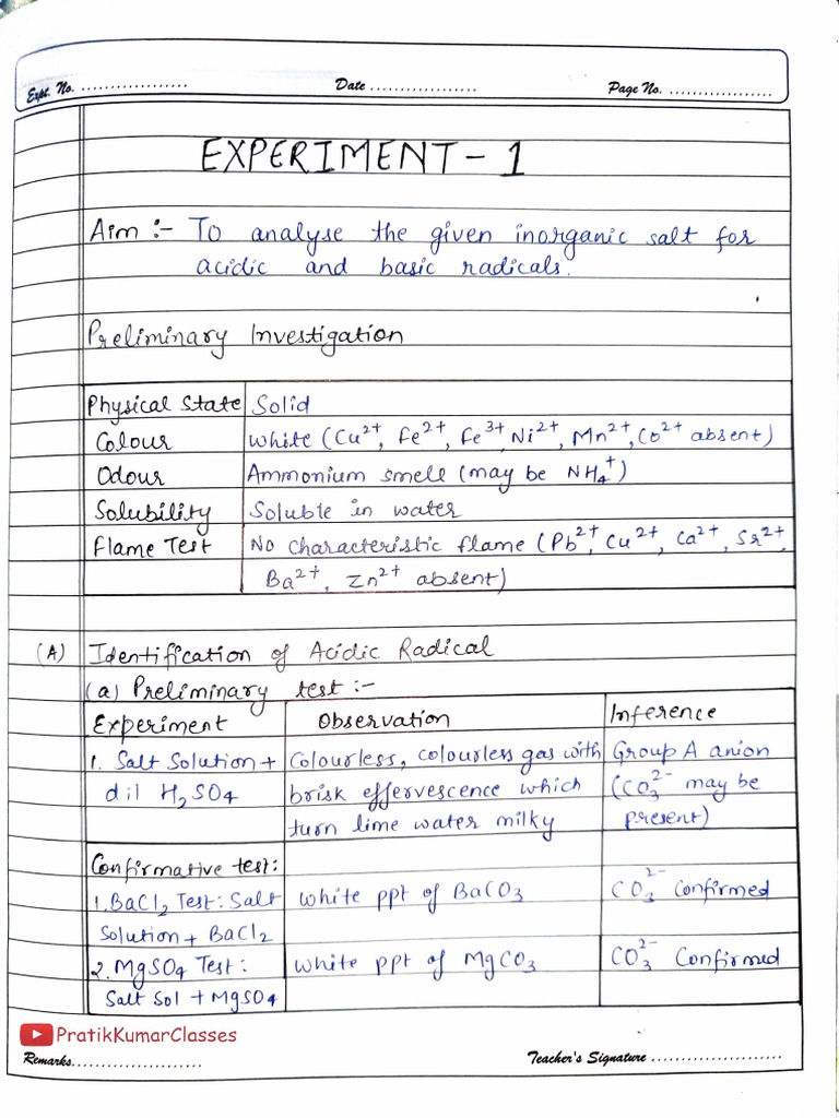 Chemistry Practical File - Pratik Kumar Classes | PDF