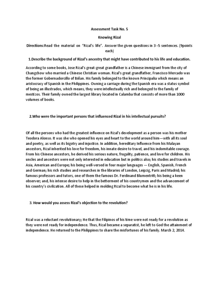 Assessment Task No.5 G Rizal | PDF