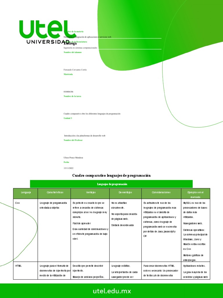 Comparativa de Lenguajes de Programación | PDF