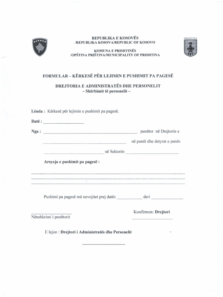 Formulari I Pushimit Pa Pagese | PDF