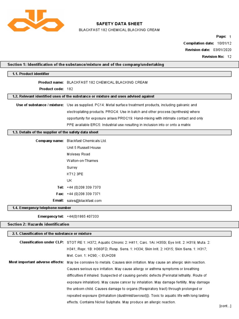 Safety Data Sheet Blackfast 182 (EN) | PDF