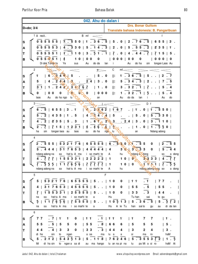 Partitur Koor Pria: Ahu do Dalan I | PDF