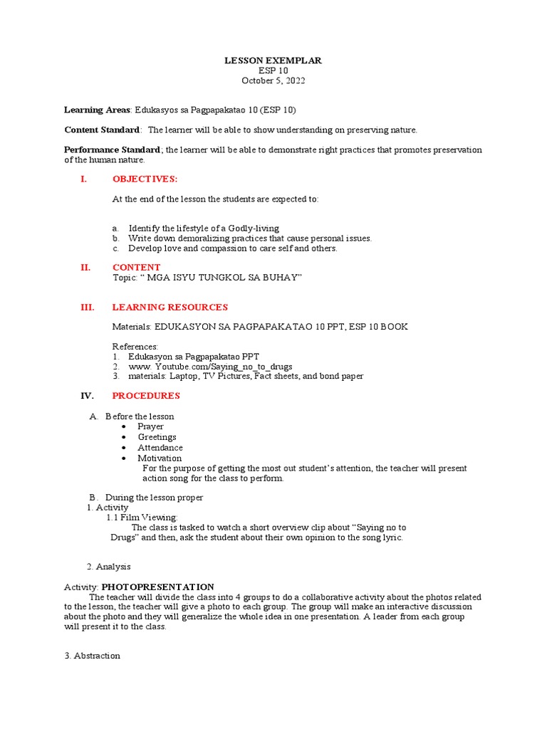 Esp 10-Lesson Plan | PDF