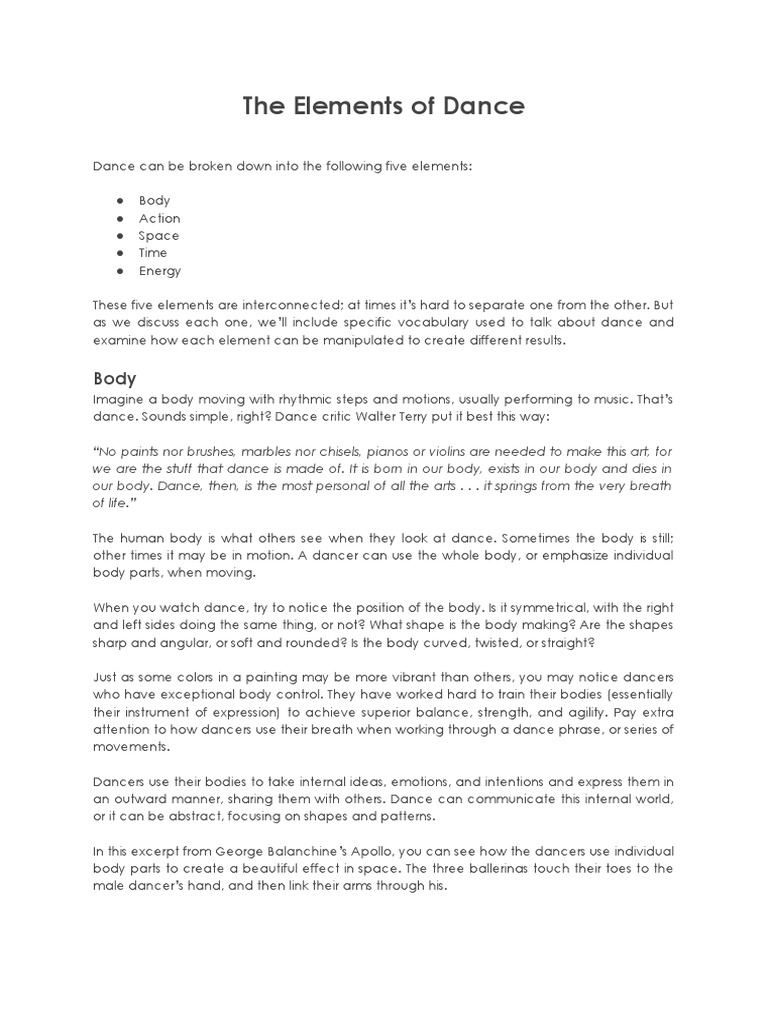 Lesson 1 - The Elements of Dance | PDF | Dances | Rhythm
