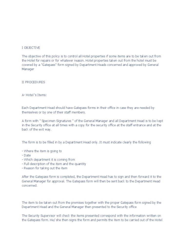 Gate Pass Policy | PDF