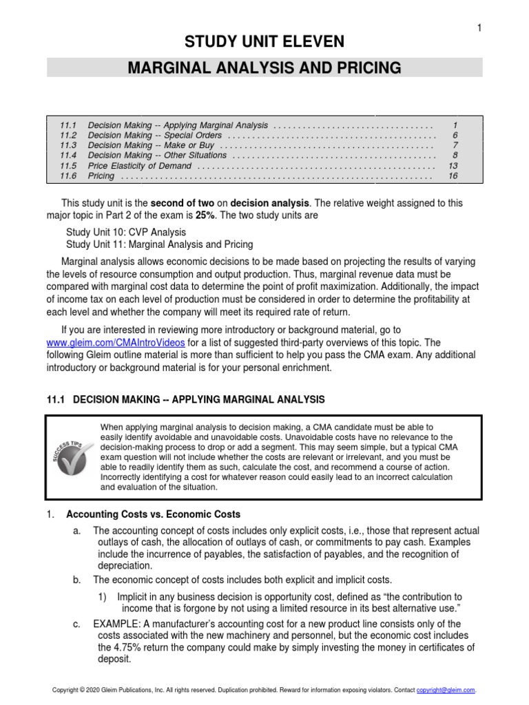 CMA CMA2 BookOnline SU11 Outline | PDF | Profit (Economics) | Gross Margin