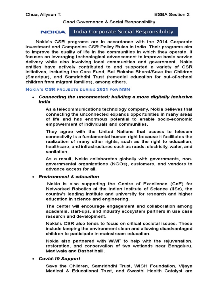 Narrative Report - CSR | PDF | Corporate Social Responsibility | Nokia