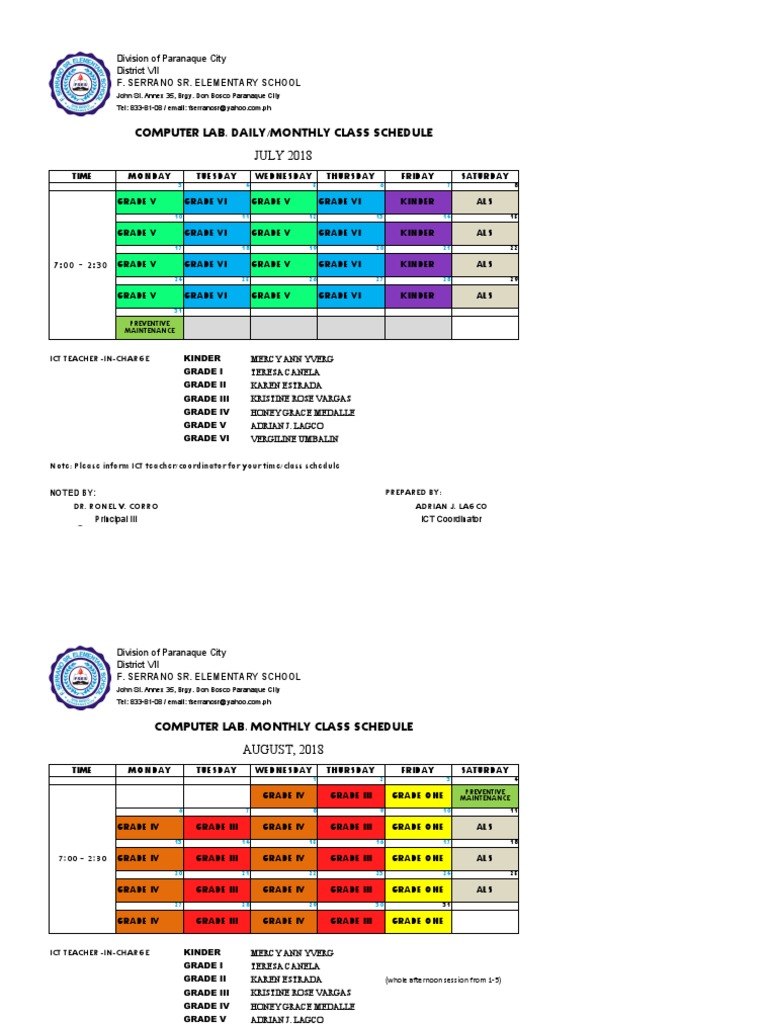 Computer Lab Class Schedule | PDF