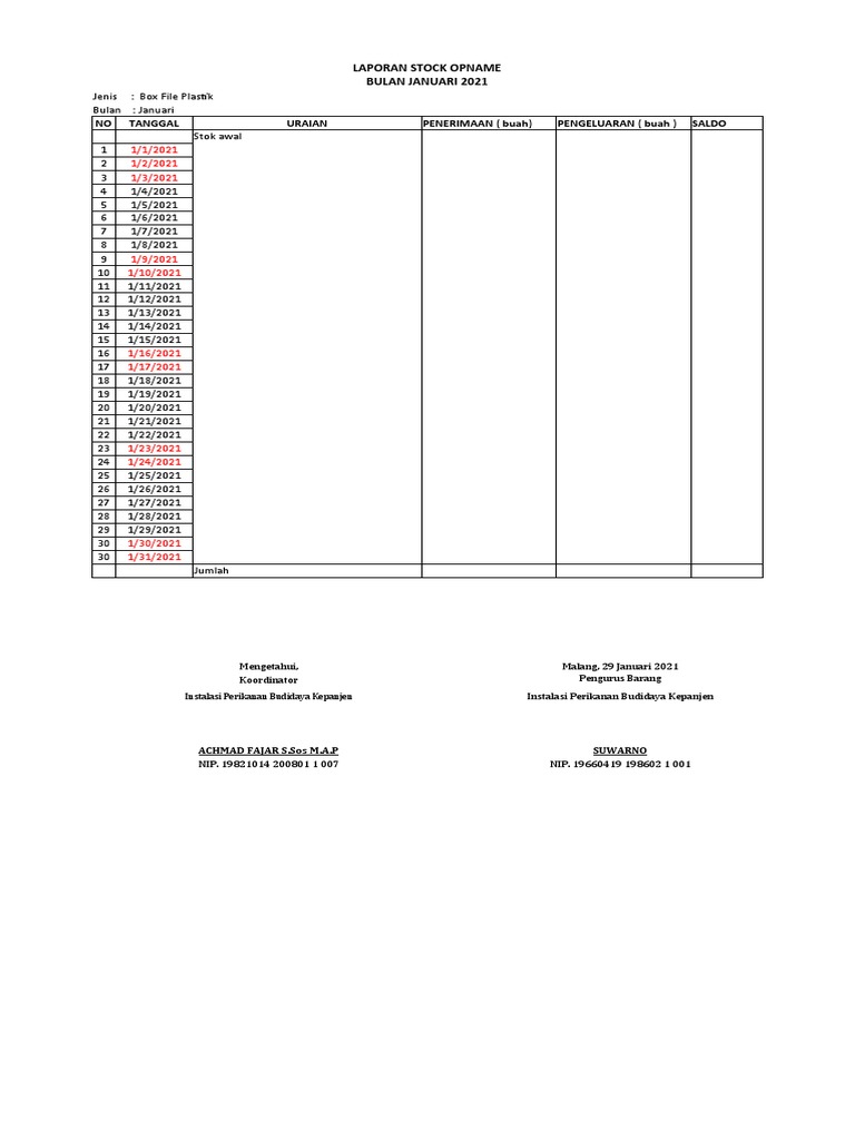Laporan Stock Opname Box File 2021 | PDF