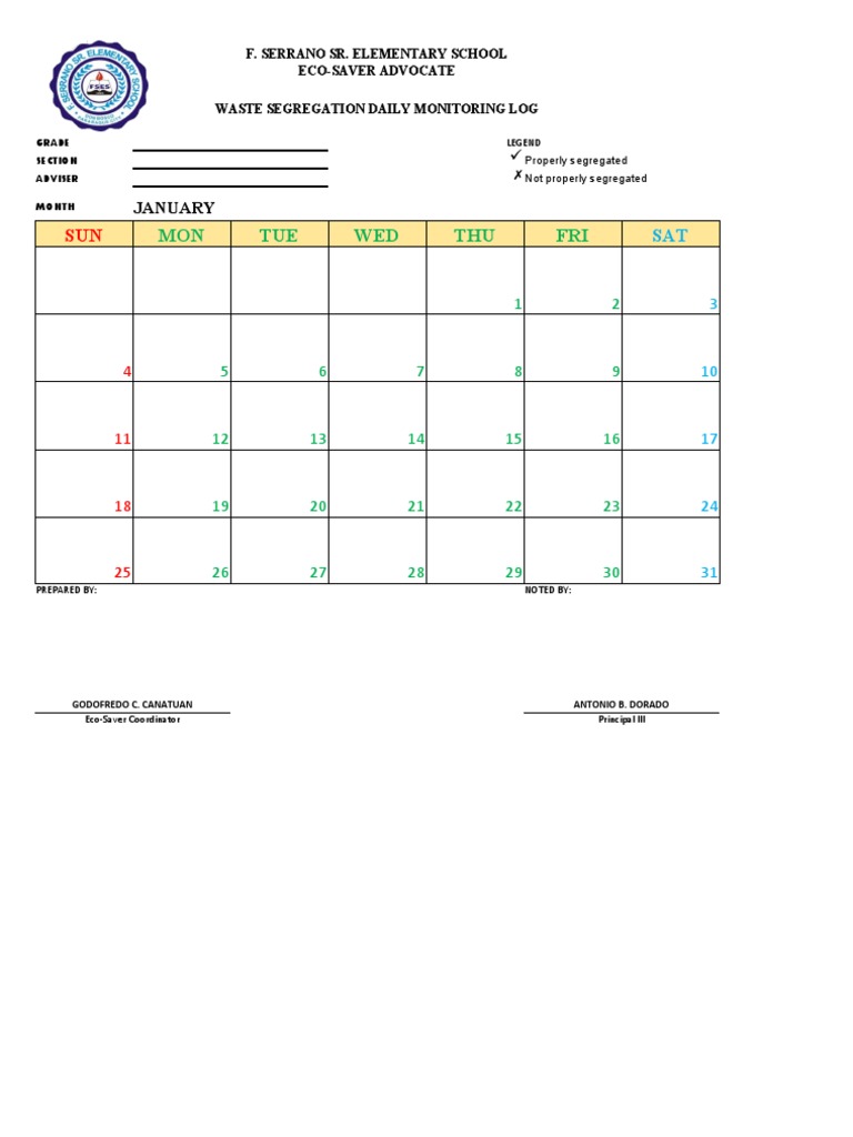 Jan Monitoring Log (Waste Segregation) | PDF