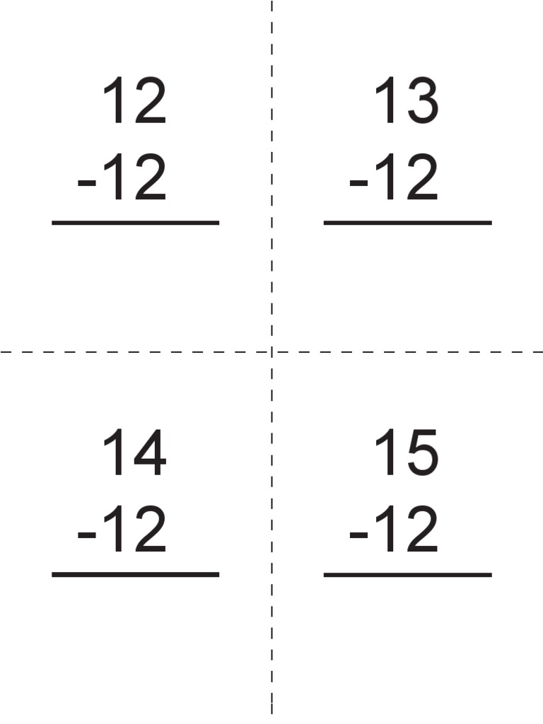Free Printable Flash Cards 12 Subtraction | PDF