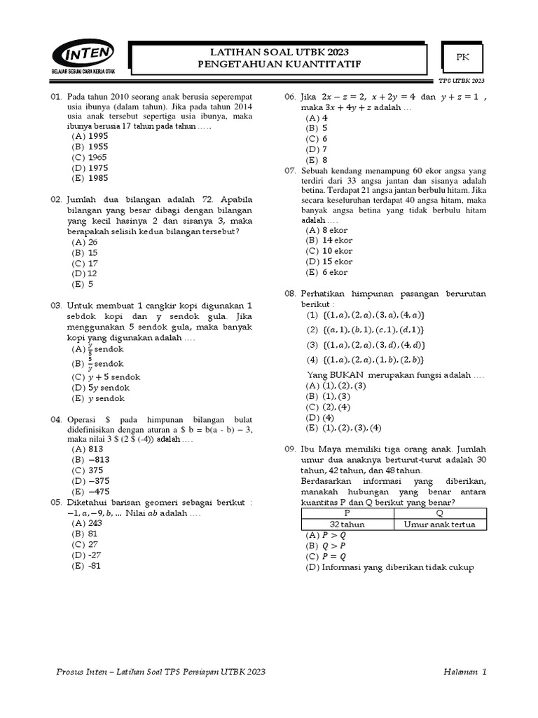 Latihan Soal PK 2023 (Luar Kota) | PDF