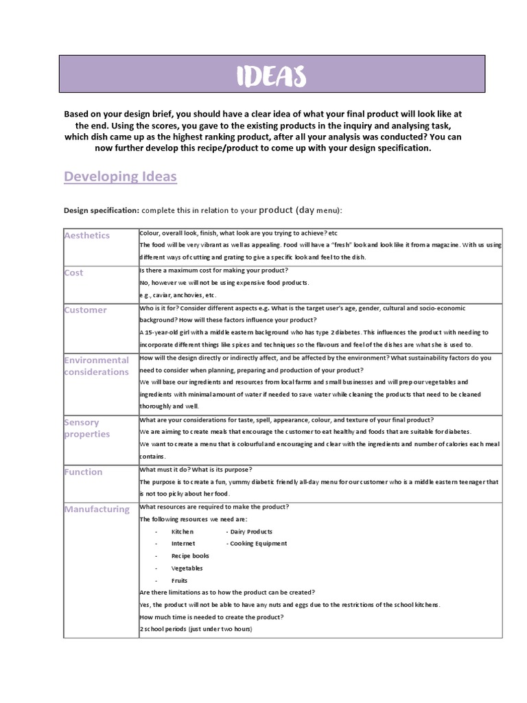 Design Food Technology - Developing Ideas | PDF