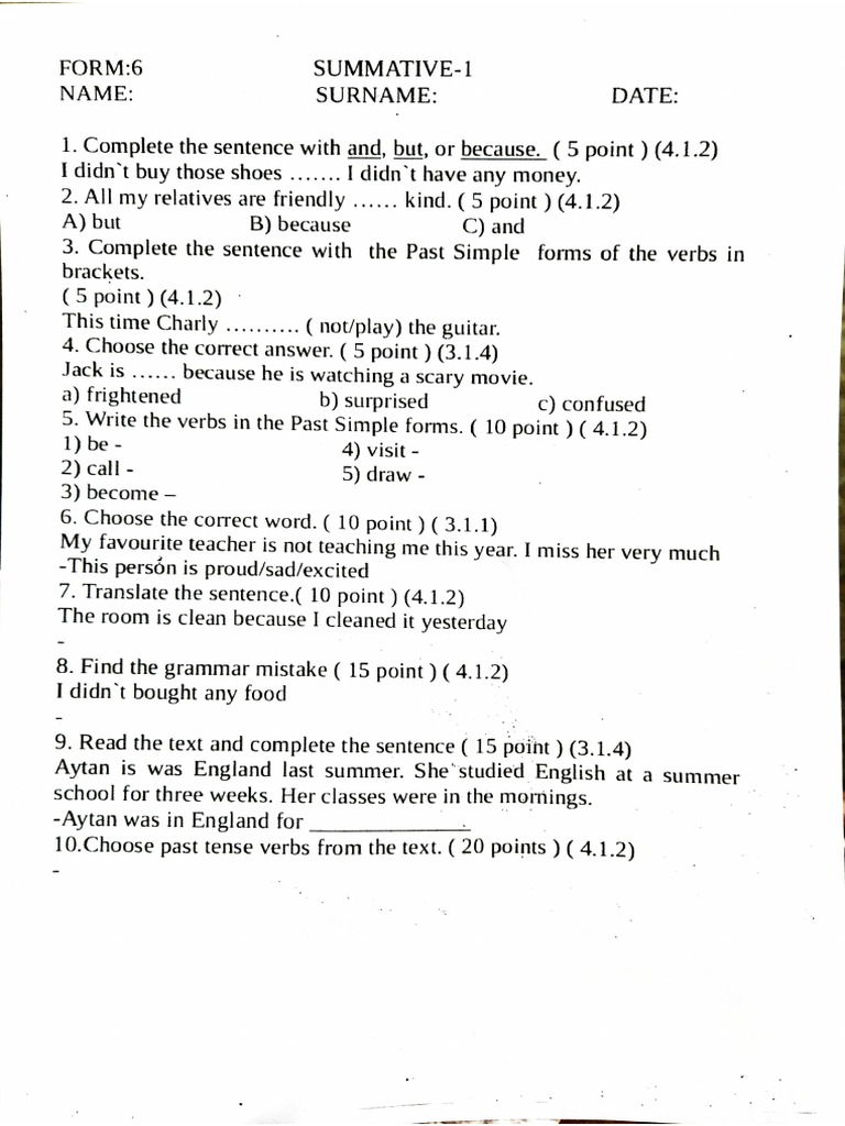 6ci Sinif Summativ 1 | PDF