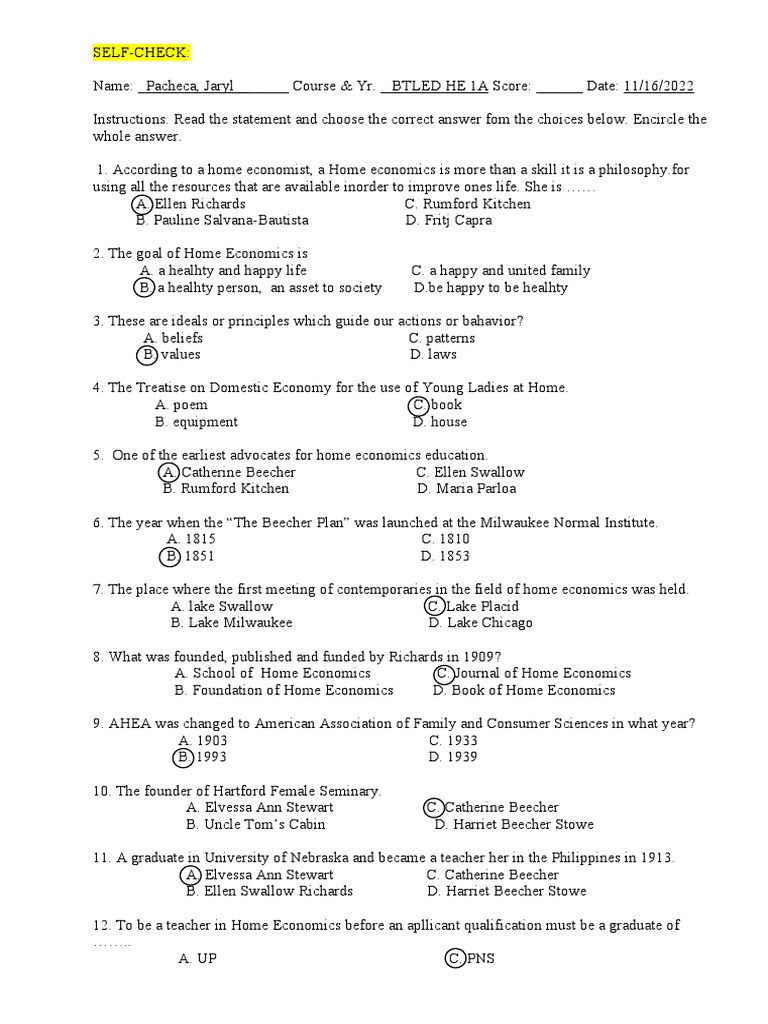 Tle Self Check | PDF