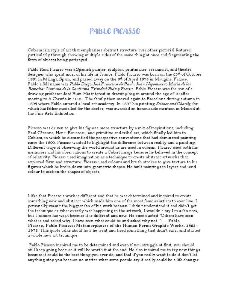 Cubism Pablo Picasso Pdf
