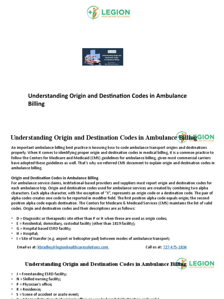 Understanding Origin and Destination Codes in Ambulance Billing | PDF ...