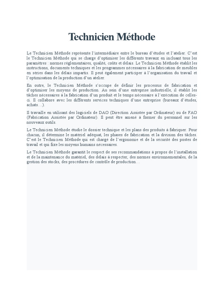 Technicien Méthode | PDF