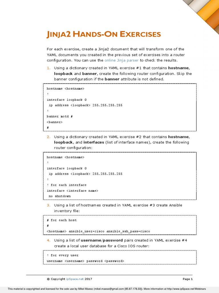 Jinja2 Hands-On Exercises | PDF | Router (Computing) | Information And ...