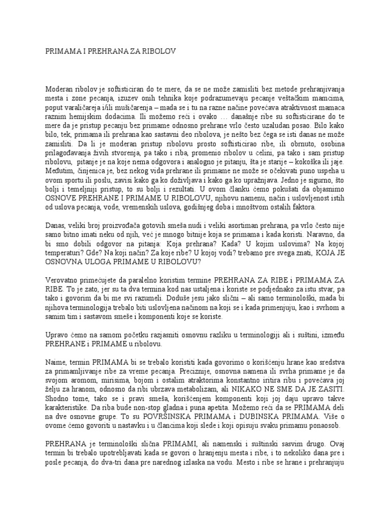 Primama I Prehrana Za Ribolov | PDF