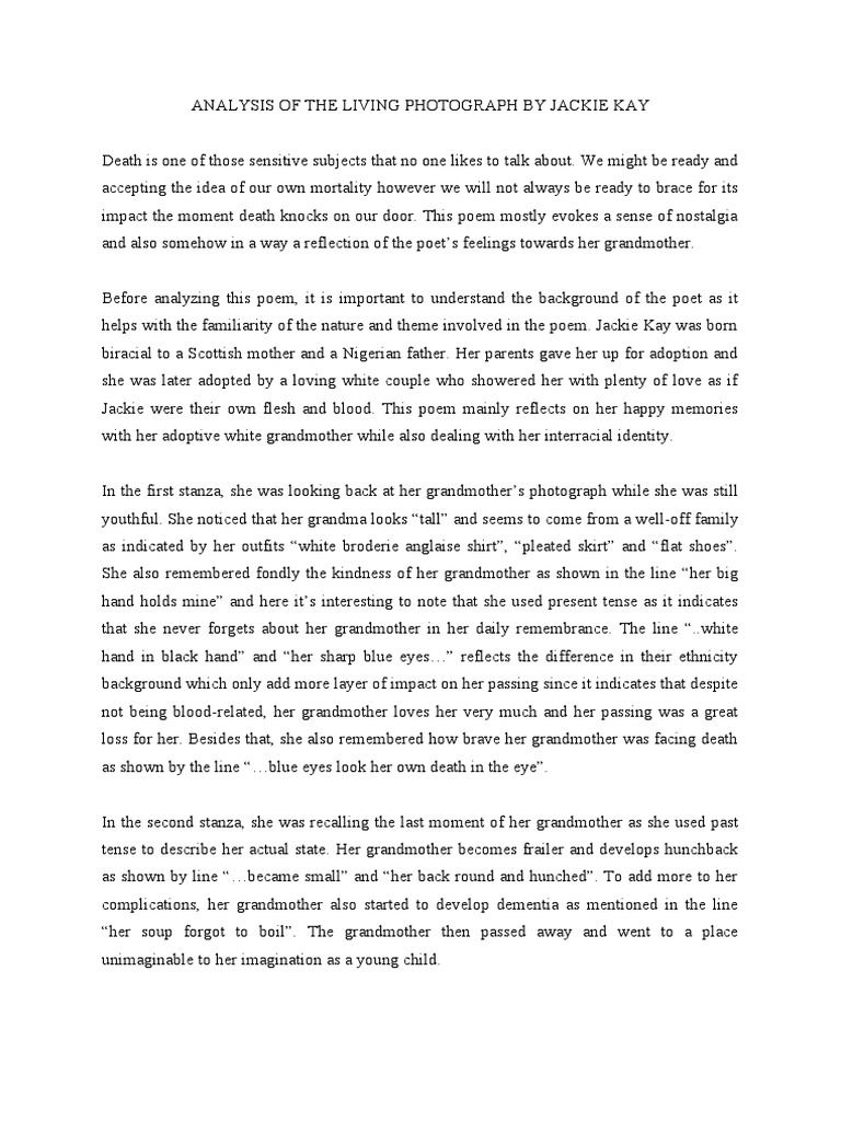 Poem Analysis The Living Photograph | PDF | Poetry