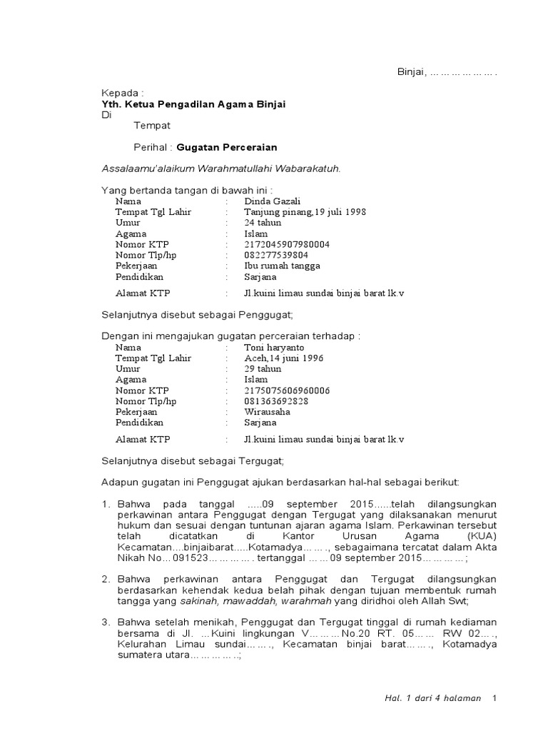 Surat Gugatan Cerai Gugat Hadhanah | PDF