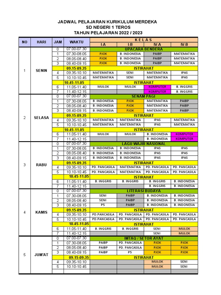 Jadwal Pelajaran Kurikulum Merdeka Terbaru-2 | PDF