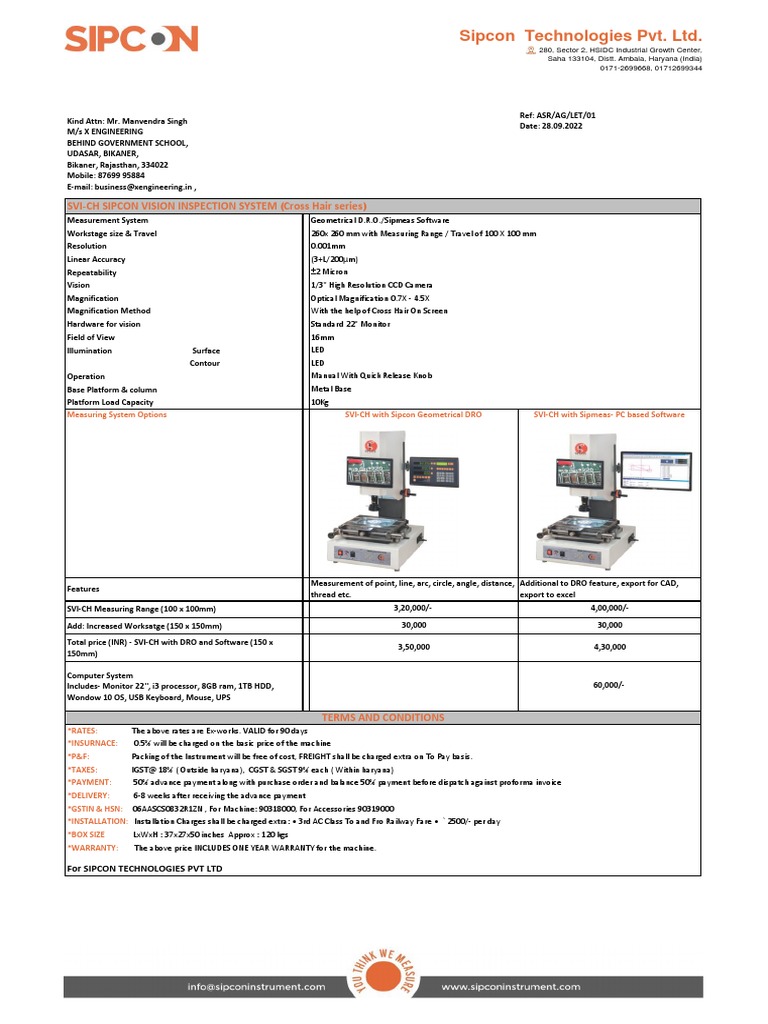 Sipcon Camera Based Profile Projector | PDF