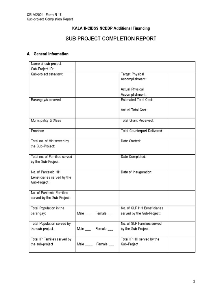 Annex C - Sub-Project Completion Report - CBIM 2021 Form B-16 | PDF