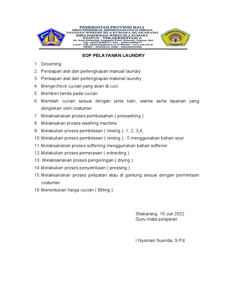 SOP Pelayanan Laundry | PDF