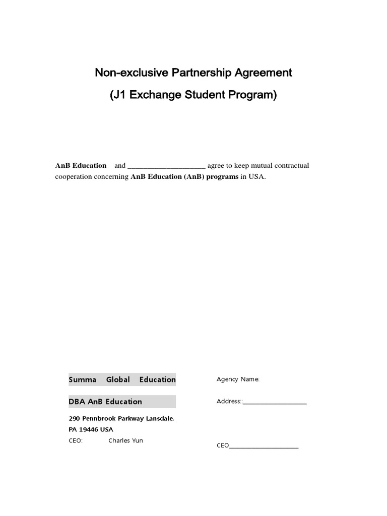 J1 Exchange Student Partnership Agreement | PDF | Fee | Justice