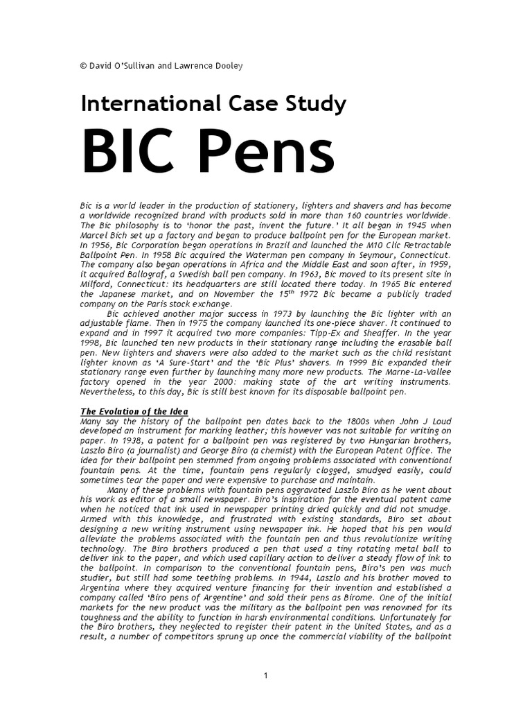 BIC Pens: International Case Study | PDF | Pen | Stationery