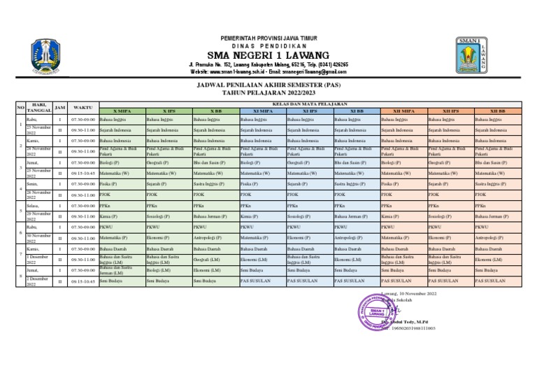 Jadwal PAS 2022-2023 | PDF