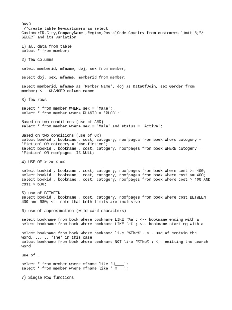 3.join Subquery Groupby Having and Lot of Topics | PDF