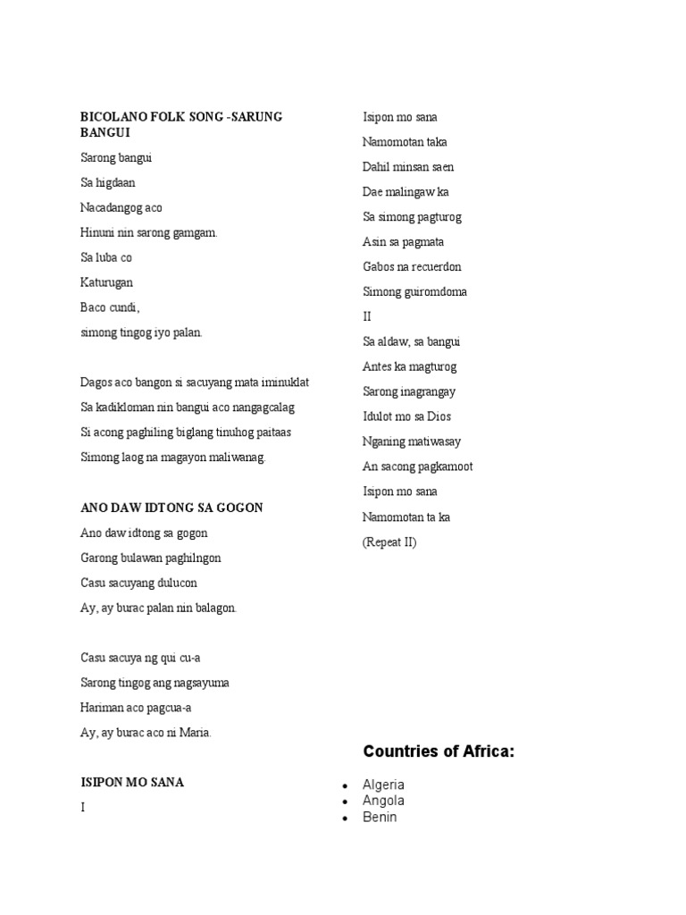 Bicolano Folk Song | PDF | Oceania