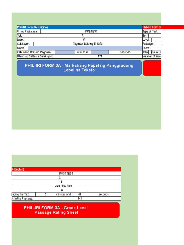 03 Phil IRI Form 3A and 3B | PDF | Linguistics | Cognition