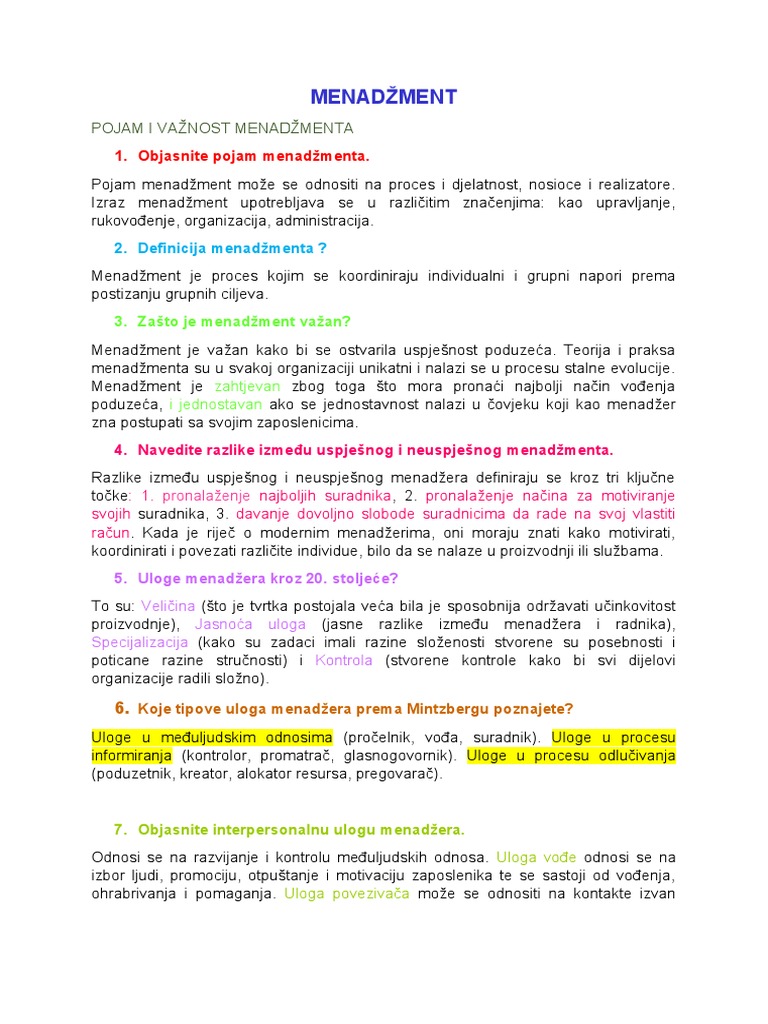 MENADŽMENT-moja Skripta | PDF
