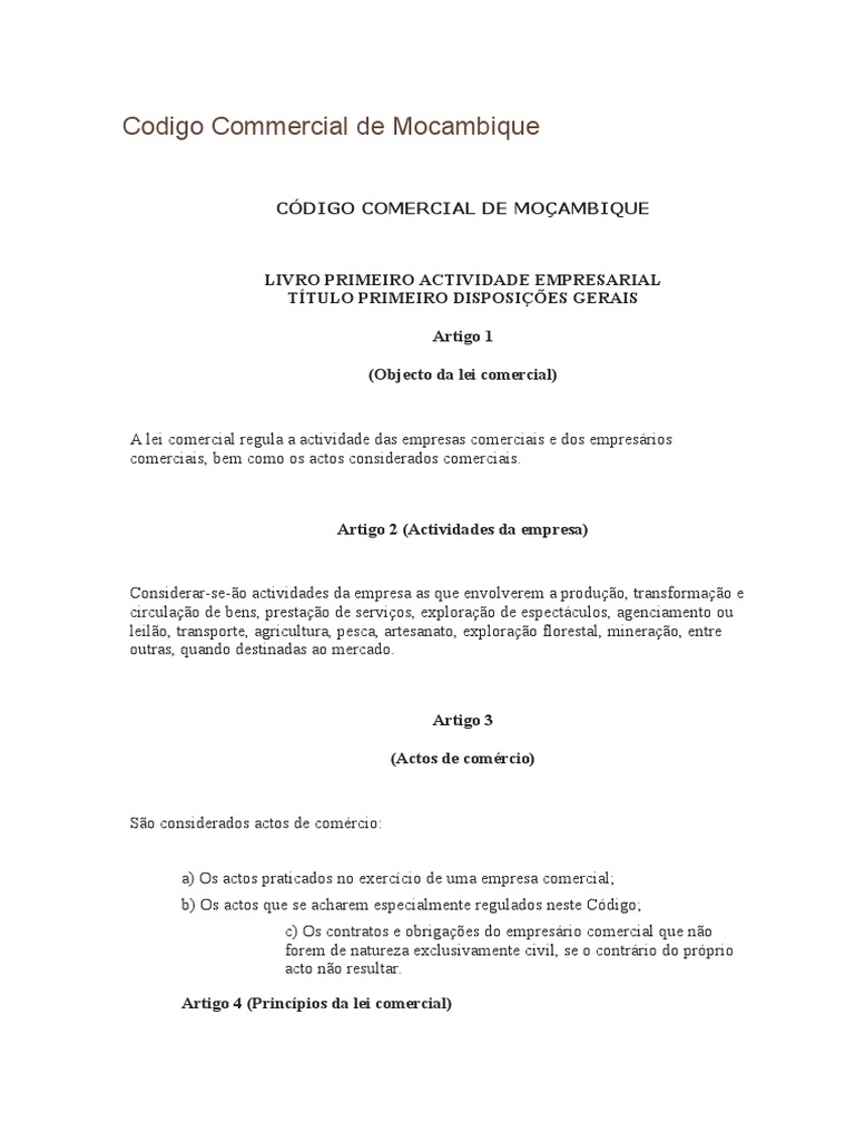 Codigo Commercial de Mocambique | PDF | Escrituração contábil | Business