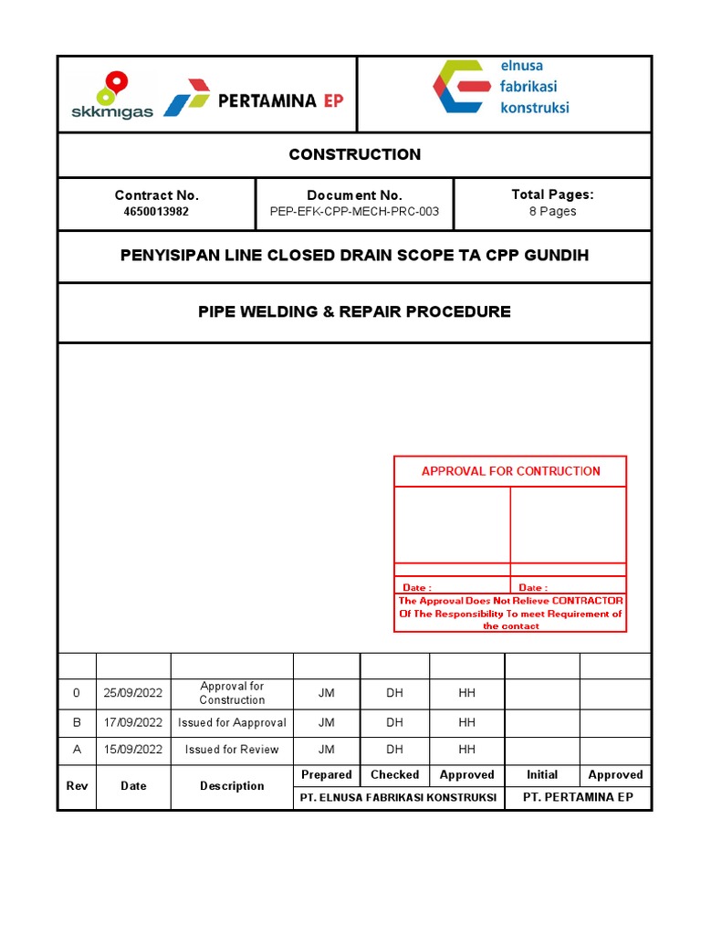 PEP-EFK-CPP-MECH-PRC-003-Pipe Welding & Repair Procedure Rev. 0 | PDF