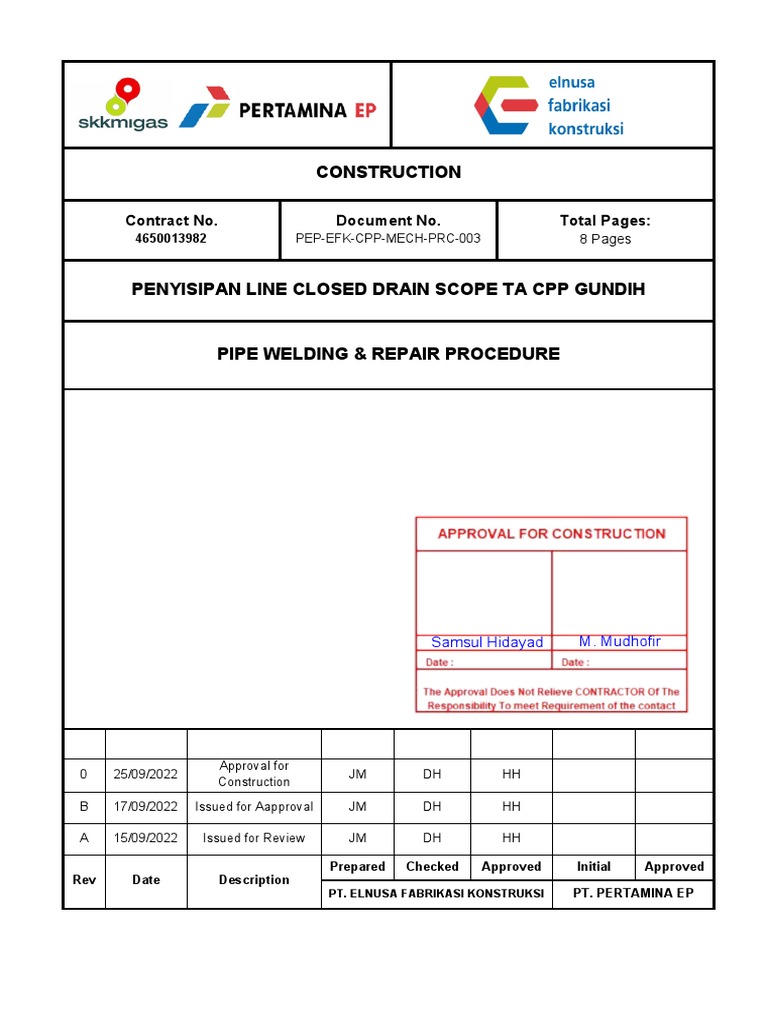PEP-EFK-CPP-MECH-PRC-003-Pipe Welding & Repair Procedure Rev. 0 | PDF