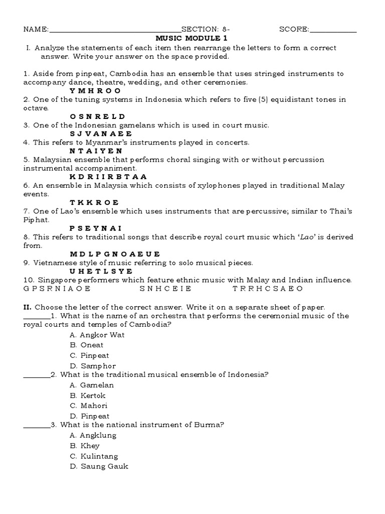 Grade 8 q1 Test | PDF | Music Production | Gaiaphones