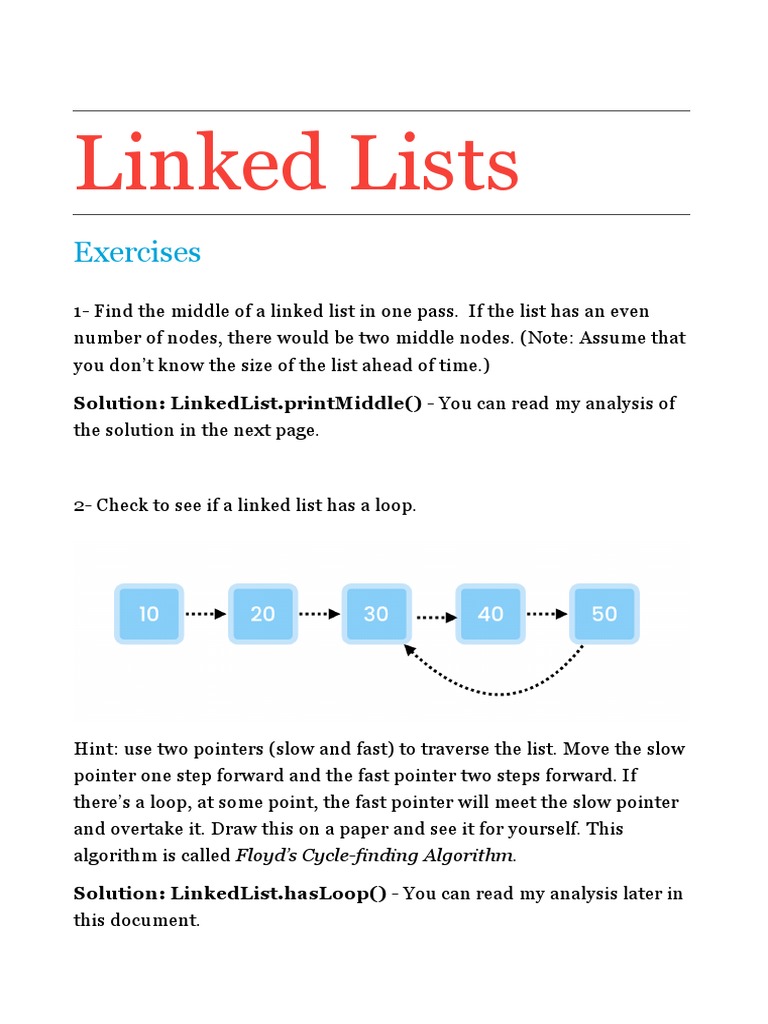 20 - Linked Lists - Exercises | PDF