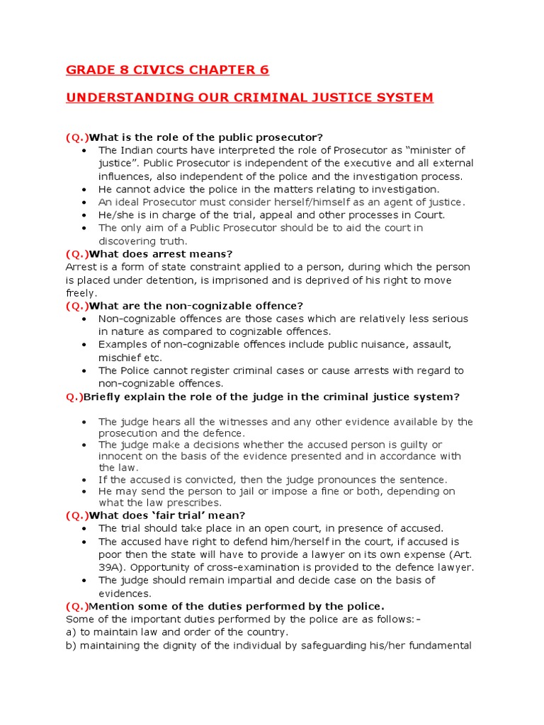 Grade 8 Civics Chapter 6 | PDF | Arrest | Prosecutor