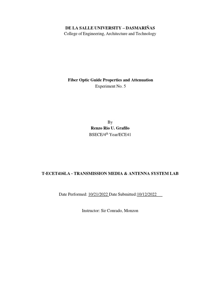 Expt5 Transmissionlab GRAFILO | PDF | Optical Fiber | Attenuation