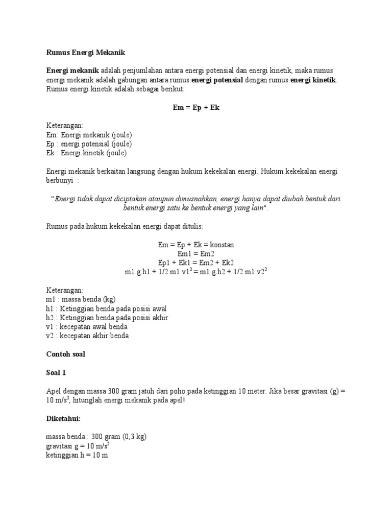 Rumus Energi Mekanik | PDF