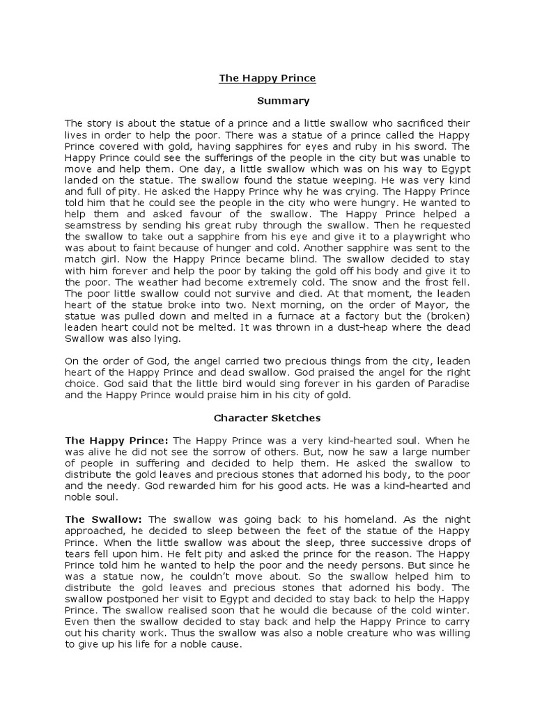 Grade 9 Notes of The Happy Prince | PDF